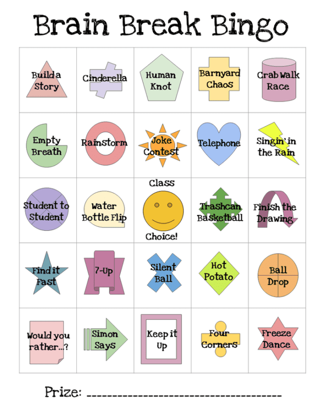 Brain Break Bingo Game | Student-Centered World