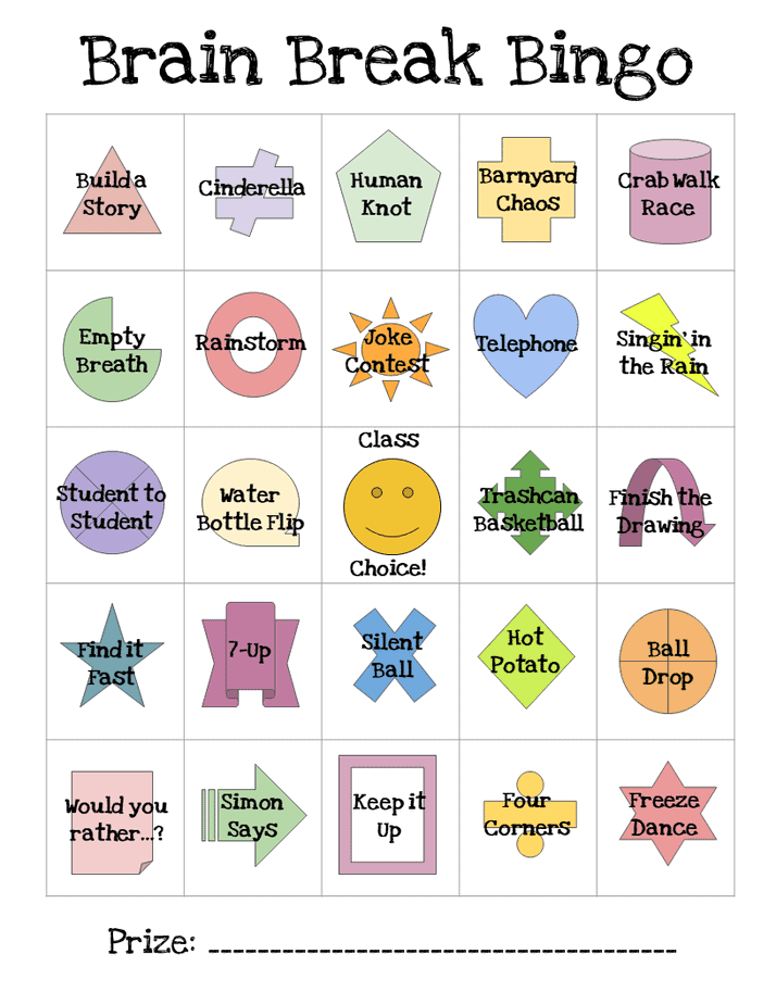 Brain Break Bingo Game | Student-Centered World
